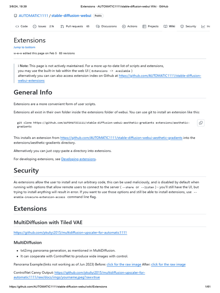 Extensions AUTOMATIC1111 - Stable-Diffusion-Webui Wiki GitHub | PDF | Command Line Interface | Wiki
