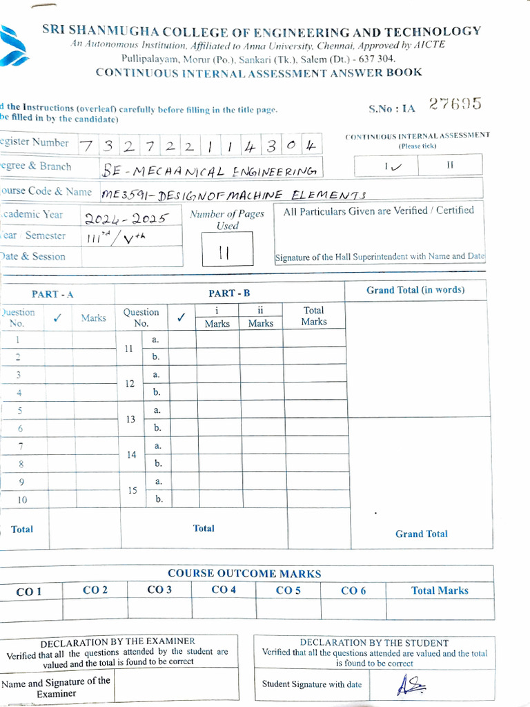 Design of Machine Elements Intern 1 | PDF