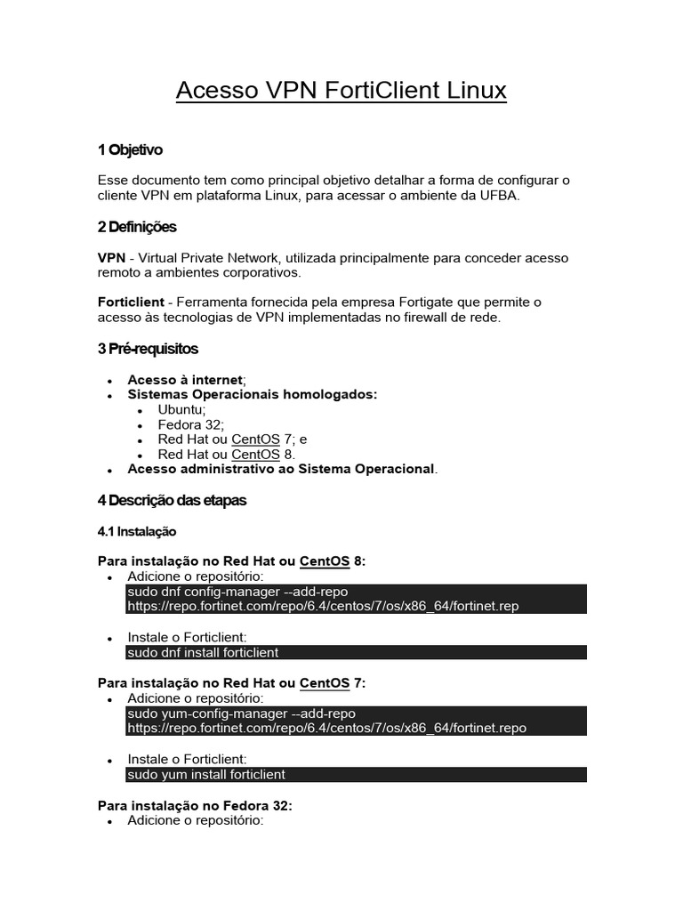 Acesso VPN FortiClient Linux | PDF | Distribuição Linux | Software de ...