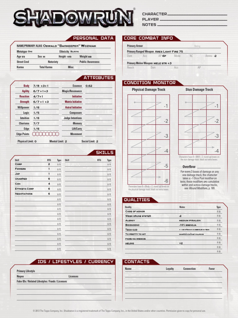 Shadowrun Character Card | PDF