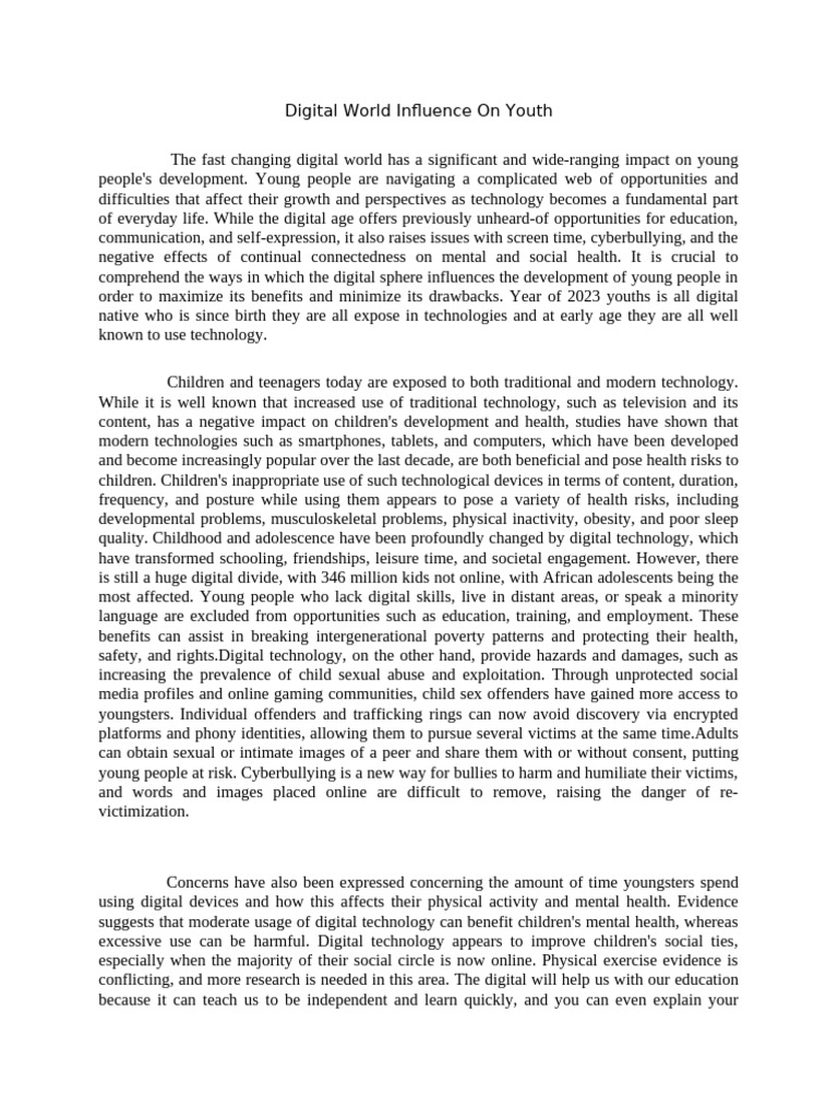 Impact of Digital Technology on Youth | PDF | Adolescence | Child ...