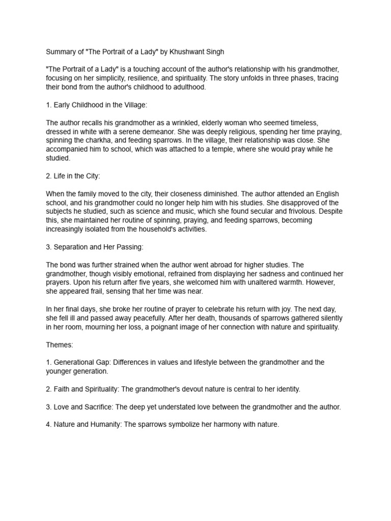 Summary Of The Portrait Of A Lady Pdf