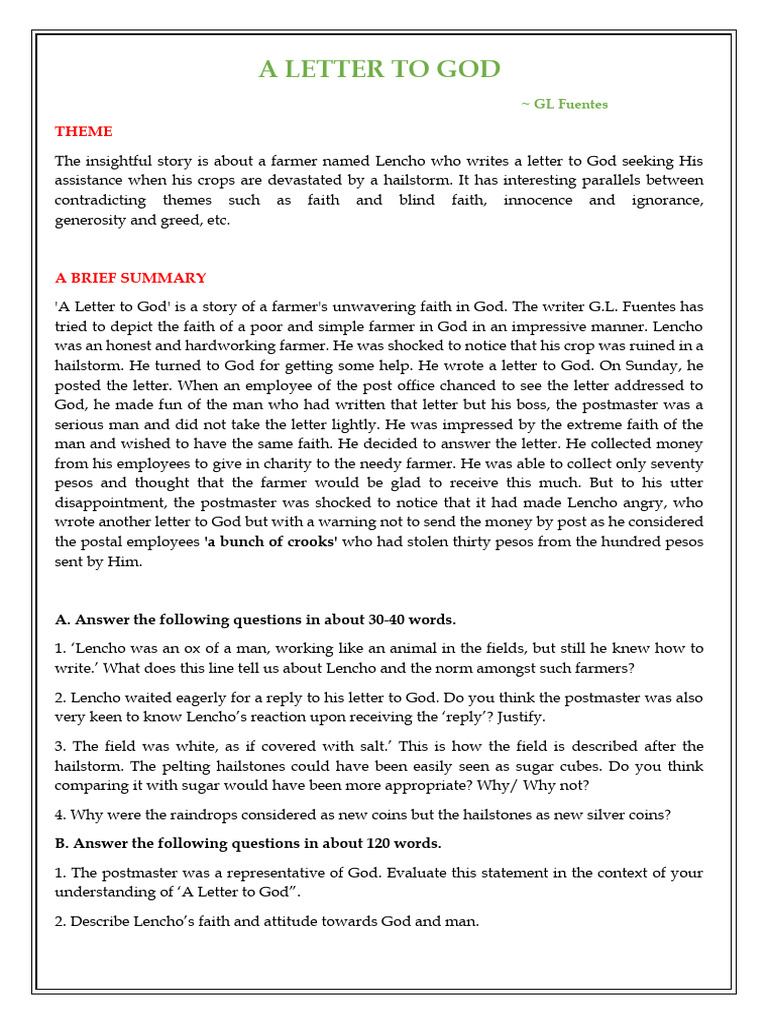 A Letter To God | PDF | Poetry