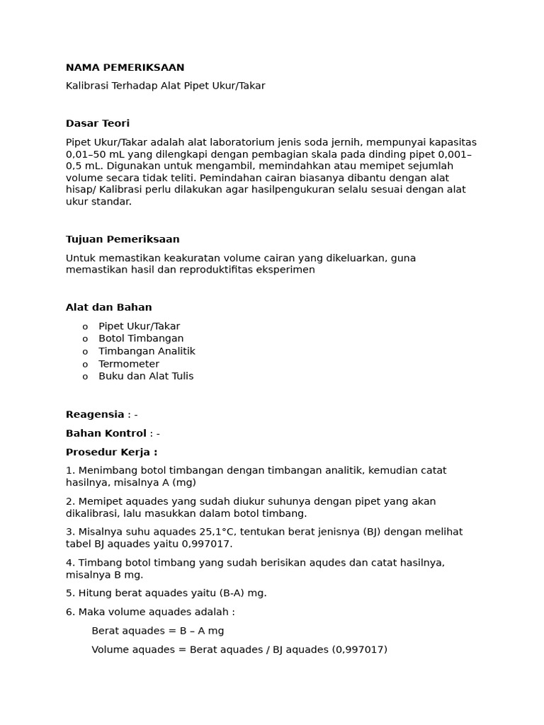 Kalibrasi Pipet Ukur Wenty | PDF