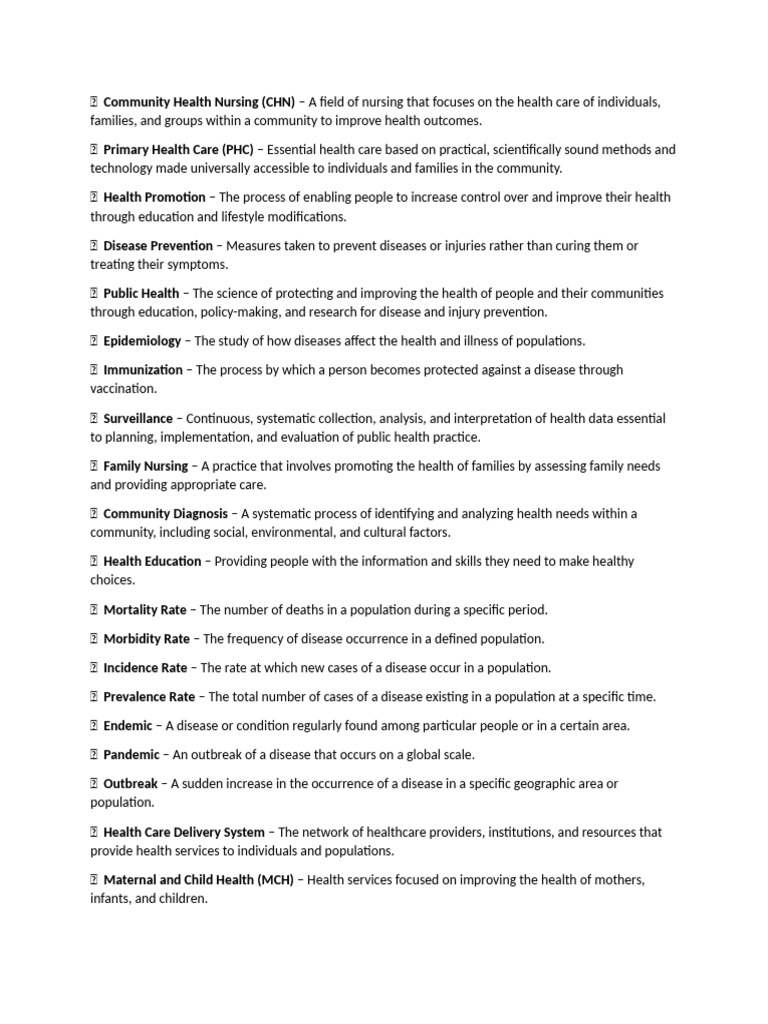 Community Health Nursing. Terminologies | PDF | Public Health ...
