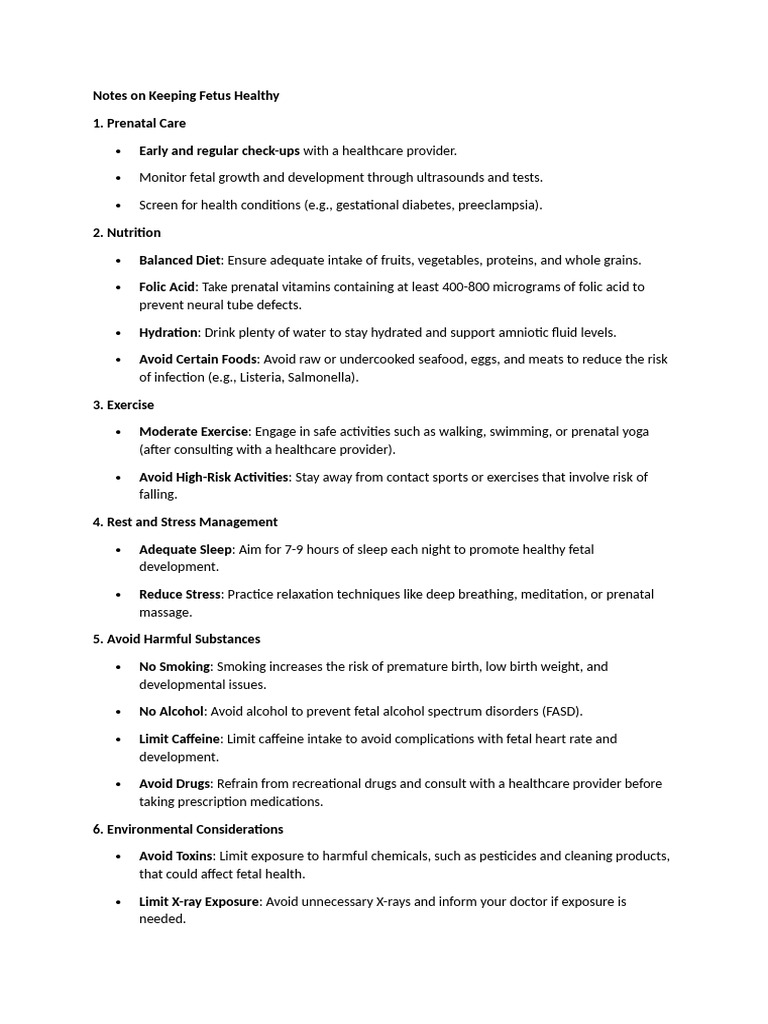 Notes On Keeping Fetus Healthy | PDF | Wellness