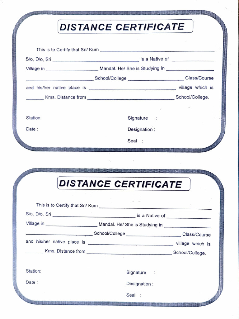 Distance Certificate Application Form | PDF
