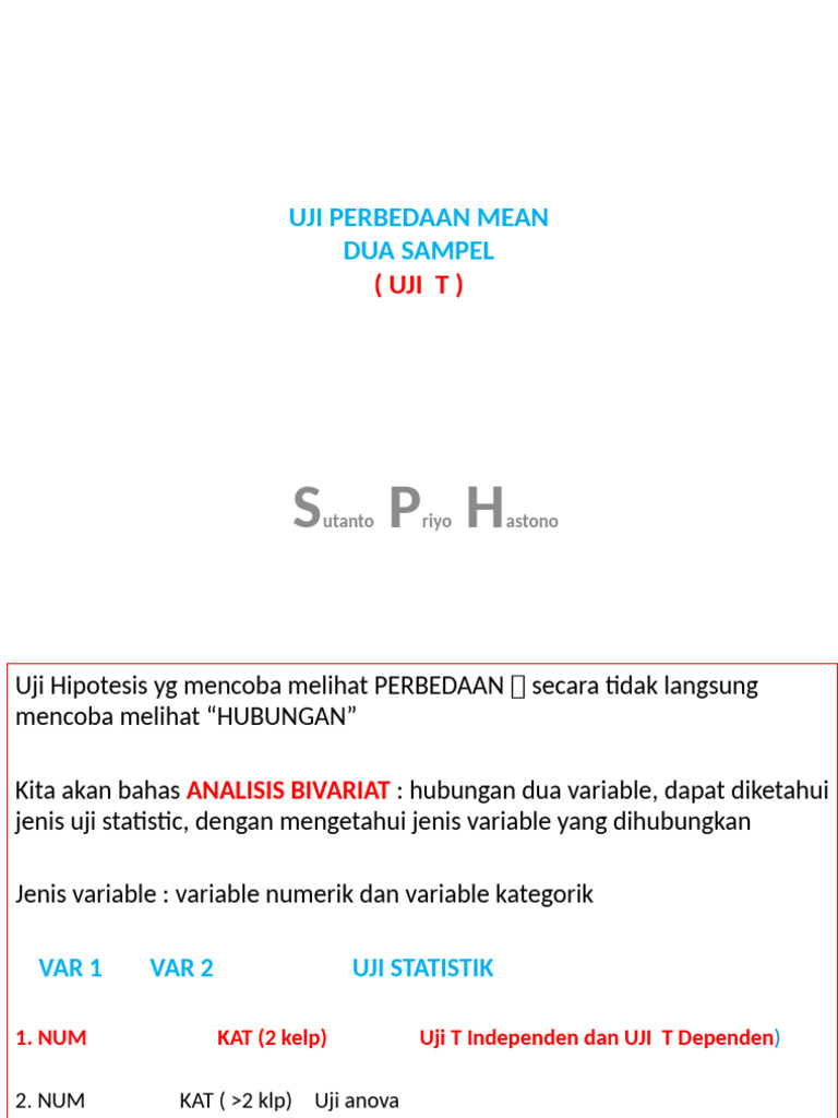 SPH - UJI T Independen Dan UJI T Dependen - Pair 2024 | PDF