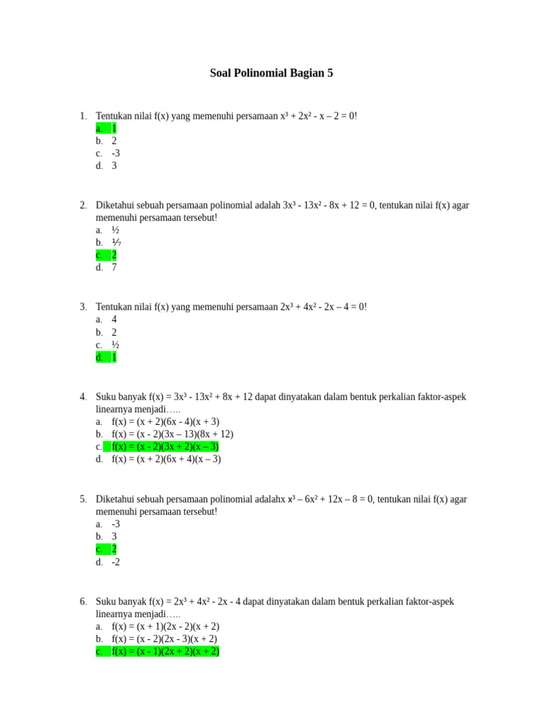 Soal Polinomial Bagian 5 | PDF | Metode & Bahan Ajar | Sains & Matematika