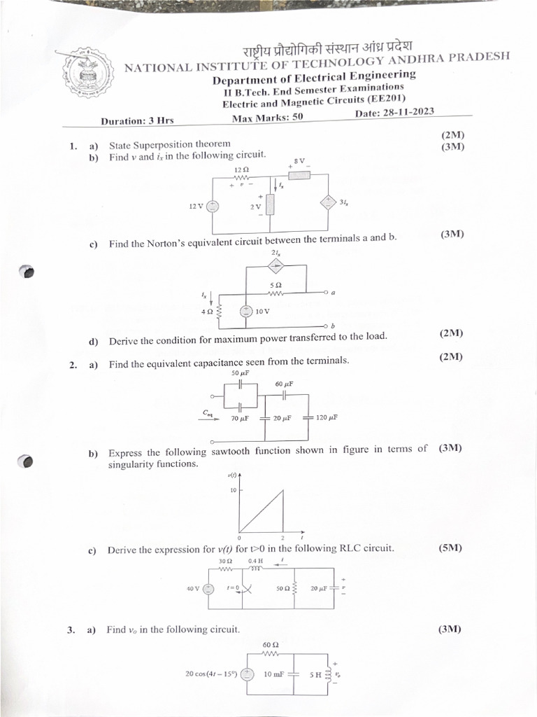 2nd B.tech (EEE) End Sem Exams (2023) November | PDF