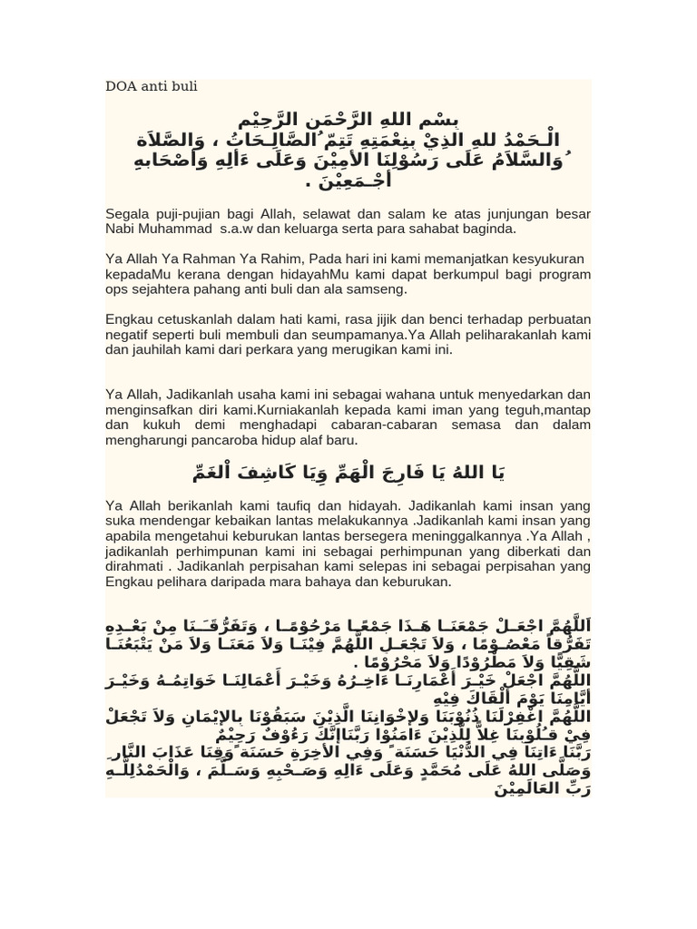 Doa Anti Buli untuk Kesedaran Sosial | PDF | Kesehatan Holistik | Agama ...