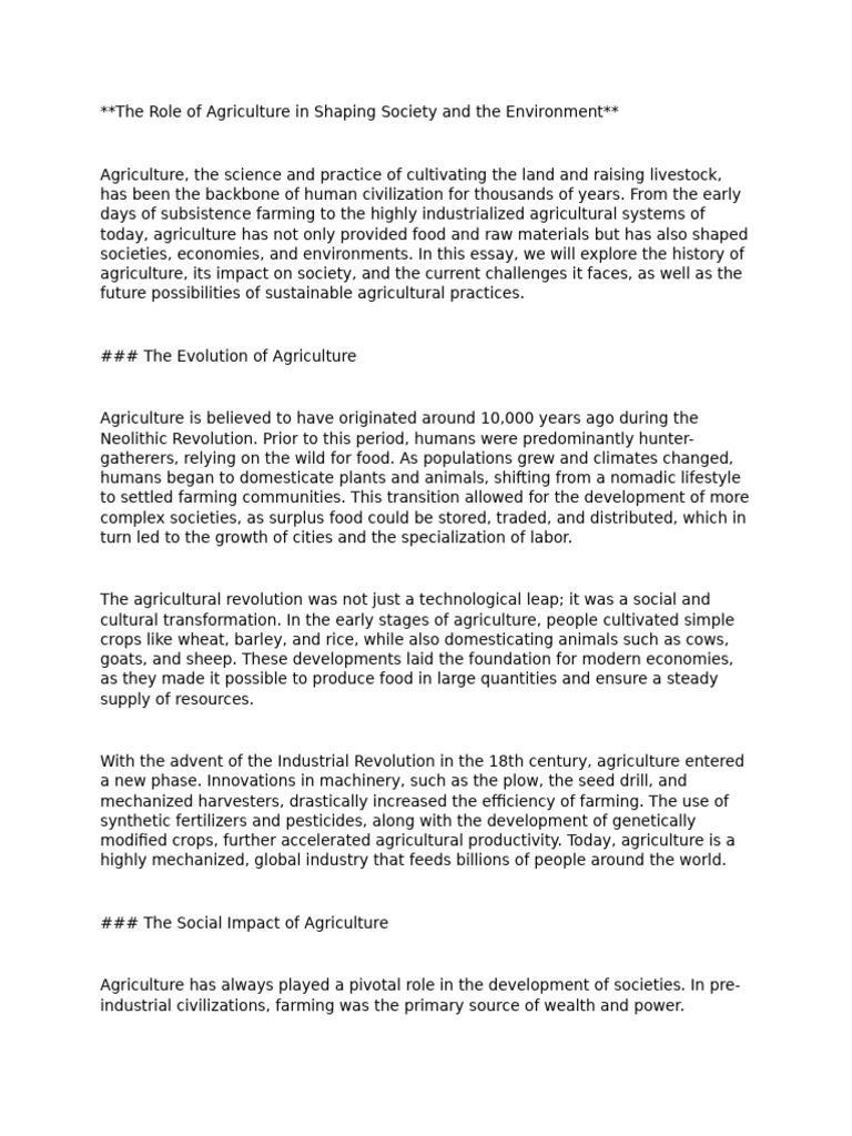 The Role of Agriculture in Shaping Society and The Environment | PDF ...
