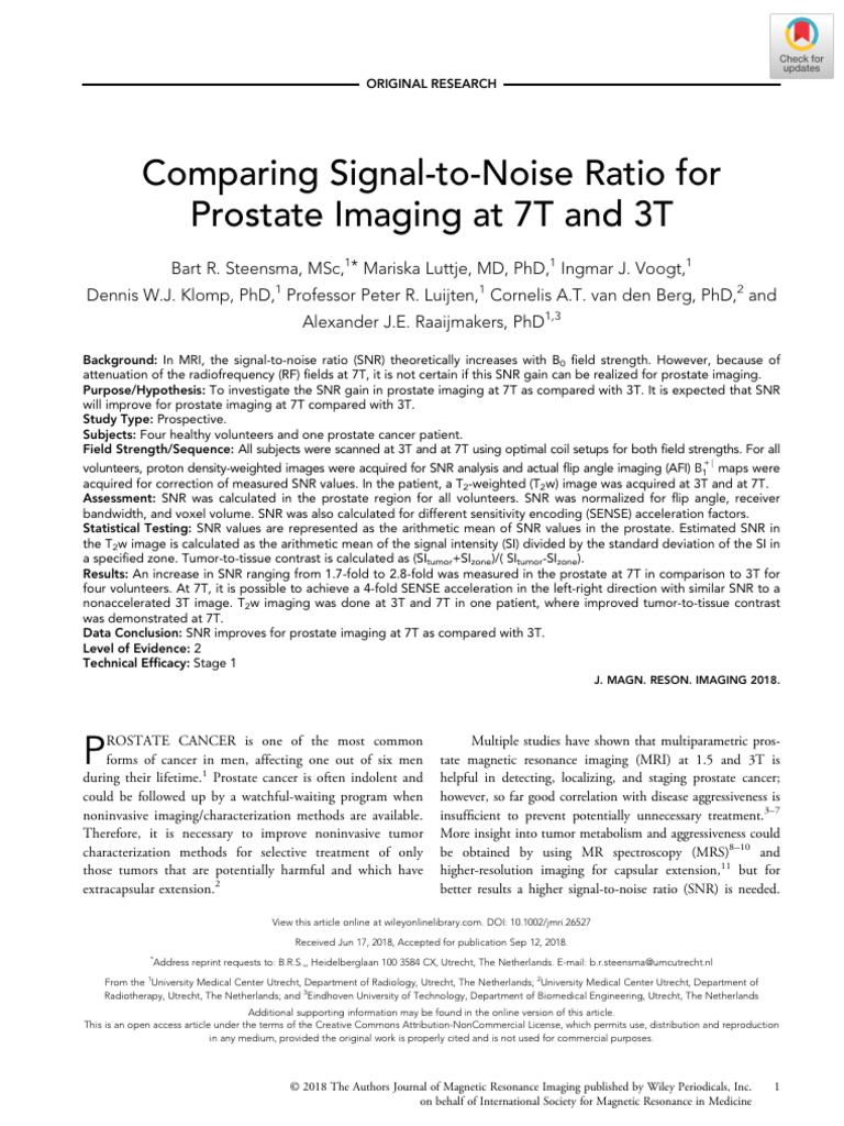 2018 - Jmri - Comparing Signal-To-Noise Ratio For Prostate Imaging at ...