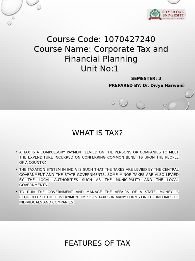 Introduction of Tax - Unit 1 | PDF | Taxes | Indirect Tax
