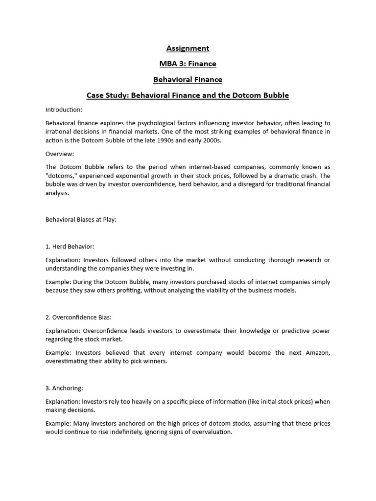 Case Study-1 Class Assignment | PDF | Economic Bubble | Behavioral Economics