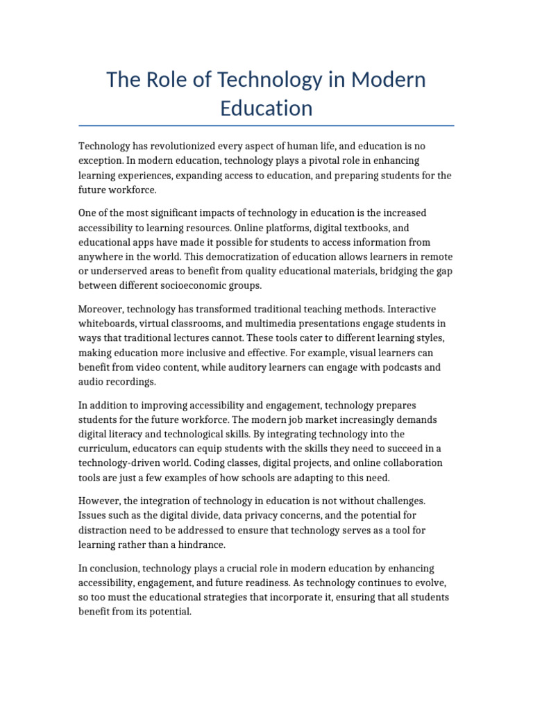 Sample Essay Technology in Education | PDF | Social Science | Art