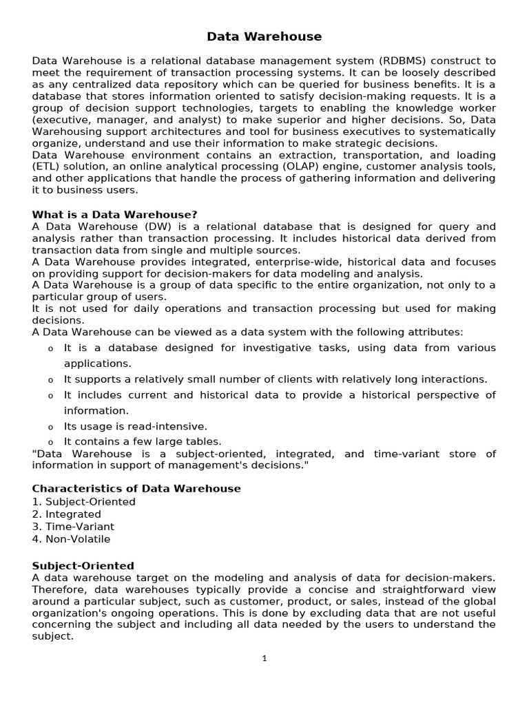 Data Warehouse and Mining-1 | PDF | Data Warehouse | Databases