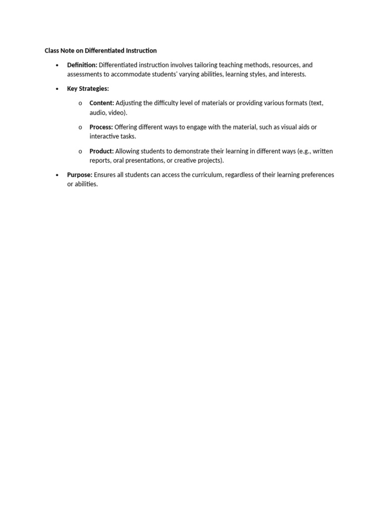 Class Note On Differentiated Instruction | PDF | Art