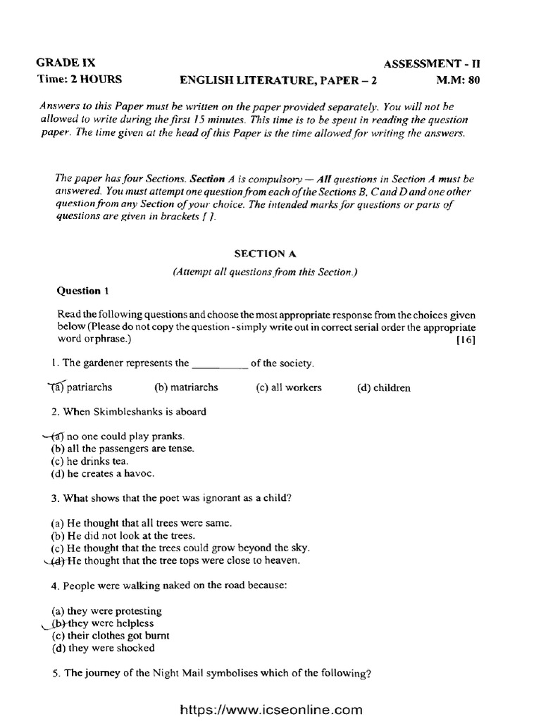 Icse Class 9 Assessment 2 English Literature Paper 2 030424 2024 | PDF