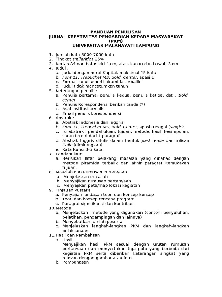 Panduan Penulisan Jurnal Kreativitas Pengabdian Kepada Masyarakat (PKM) | PDF
