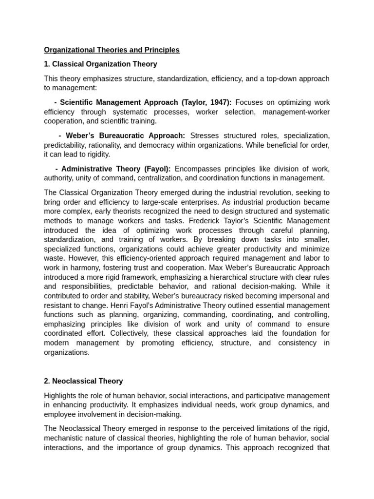 Organizational Theories Overview | PDF | Bureaucracy | Organizational ...