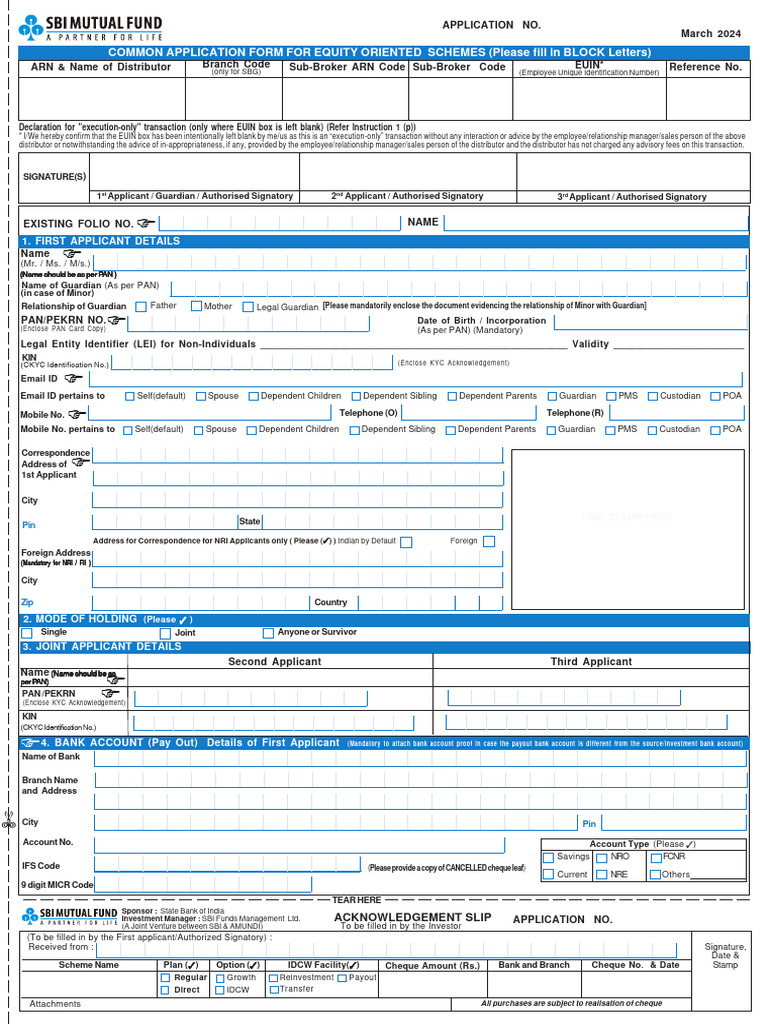 Common Application Form For Equity Oriented Schemes (Editable) | PDF | Identity Document | Taxes