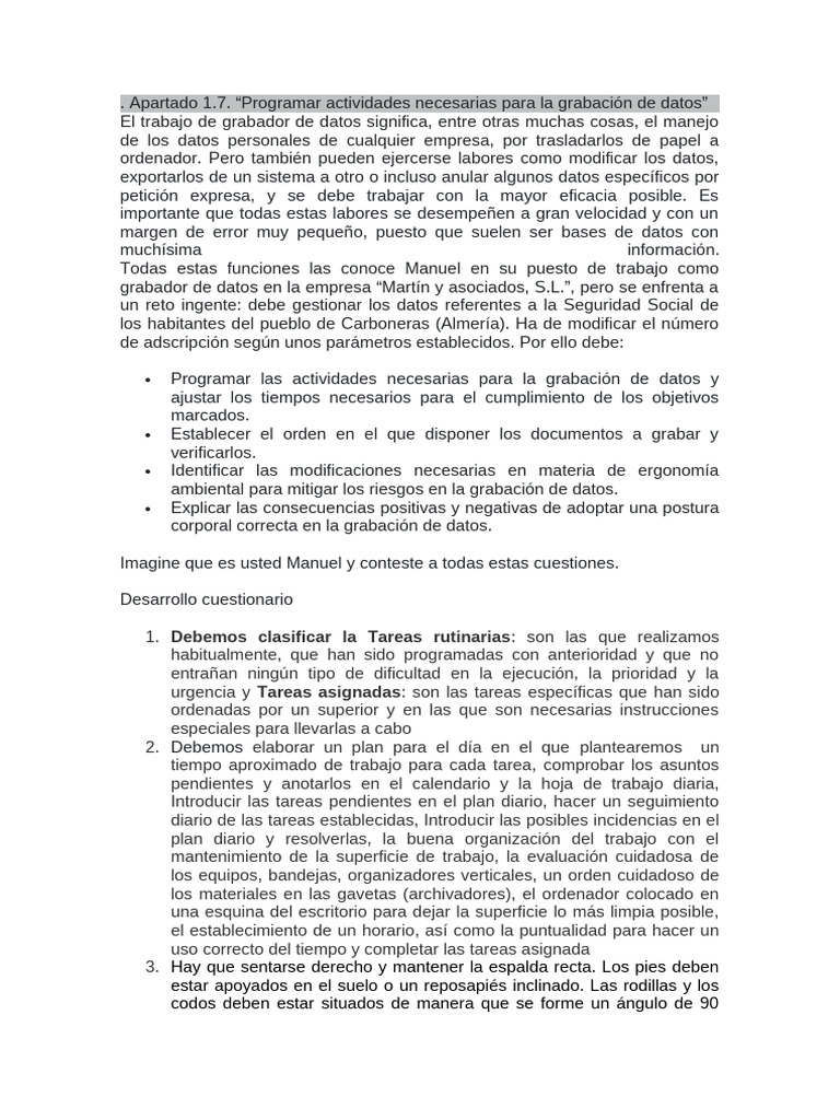 Apartado 1.7. "Programar Actividades Necesarias para La Grabación de ...