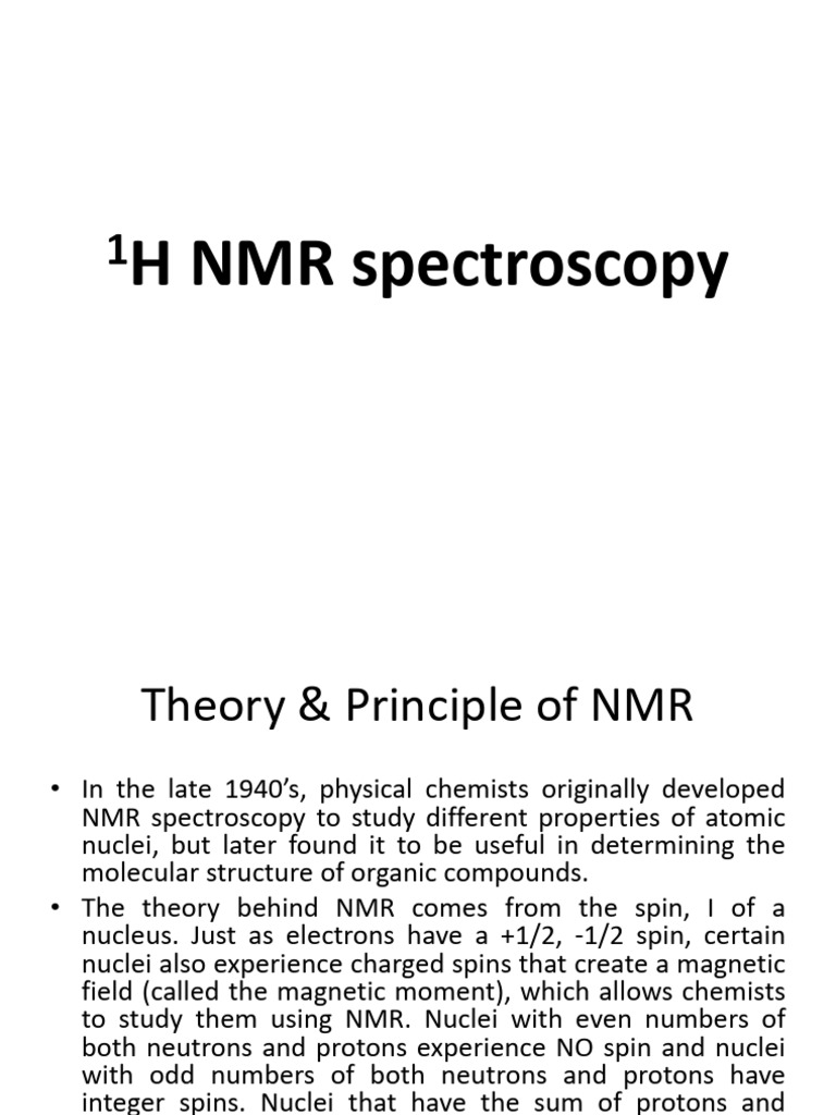 1H NMR | PDF | Nuclear Magnetic Resonance | Nuclear Magnetic Resonance Spectroscopy