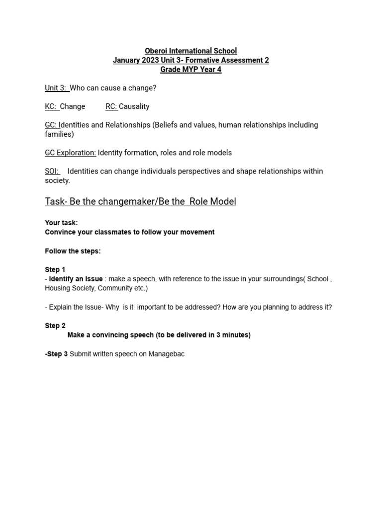 Grade 9 MYP Year 4 January 2023 - FA 2 | PDF