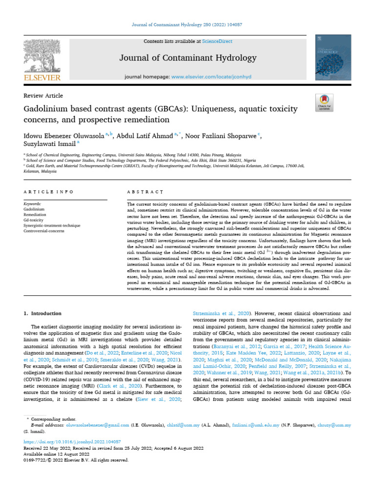 Oluwasola Et Al 2022 Gadolinium Based Contrast Agents (GBCAs ...