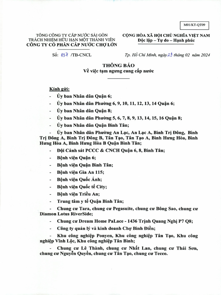 Water Supply Interruption Notice | PDF | Vietnam