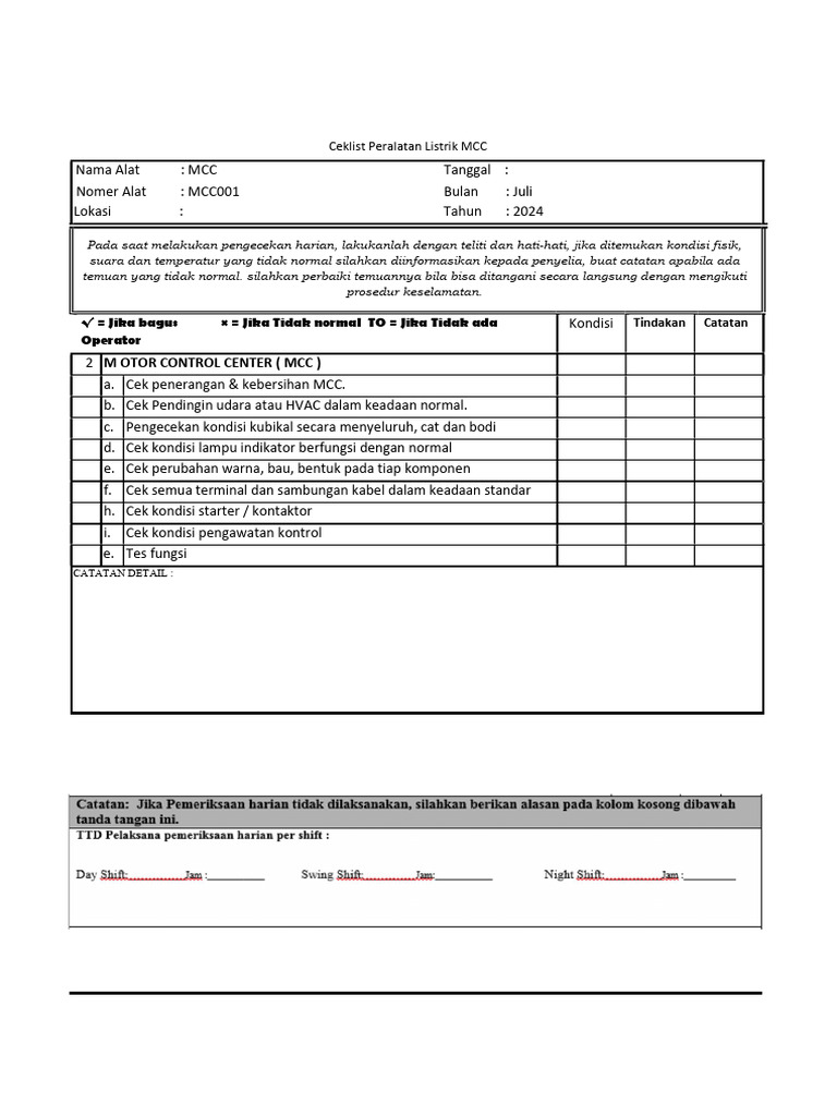 Checklist Peralatan Dan Perlengkapan Kelistrikan | PDF