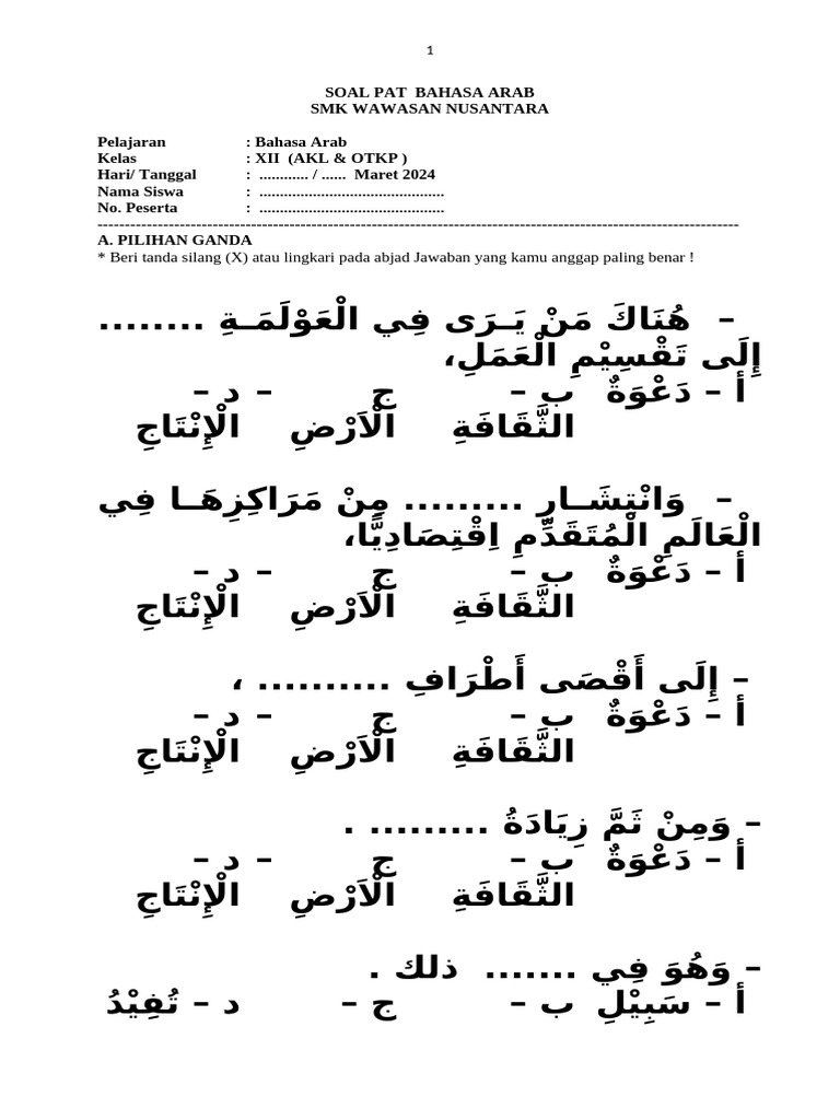 Soal-Pat B.Arab XII-akl-otkp Maret-2024 | PDF