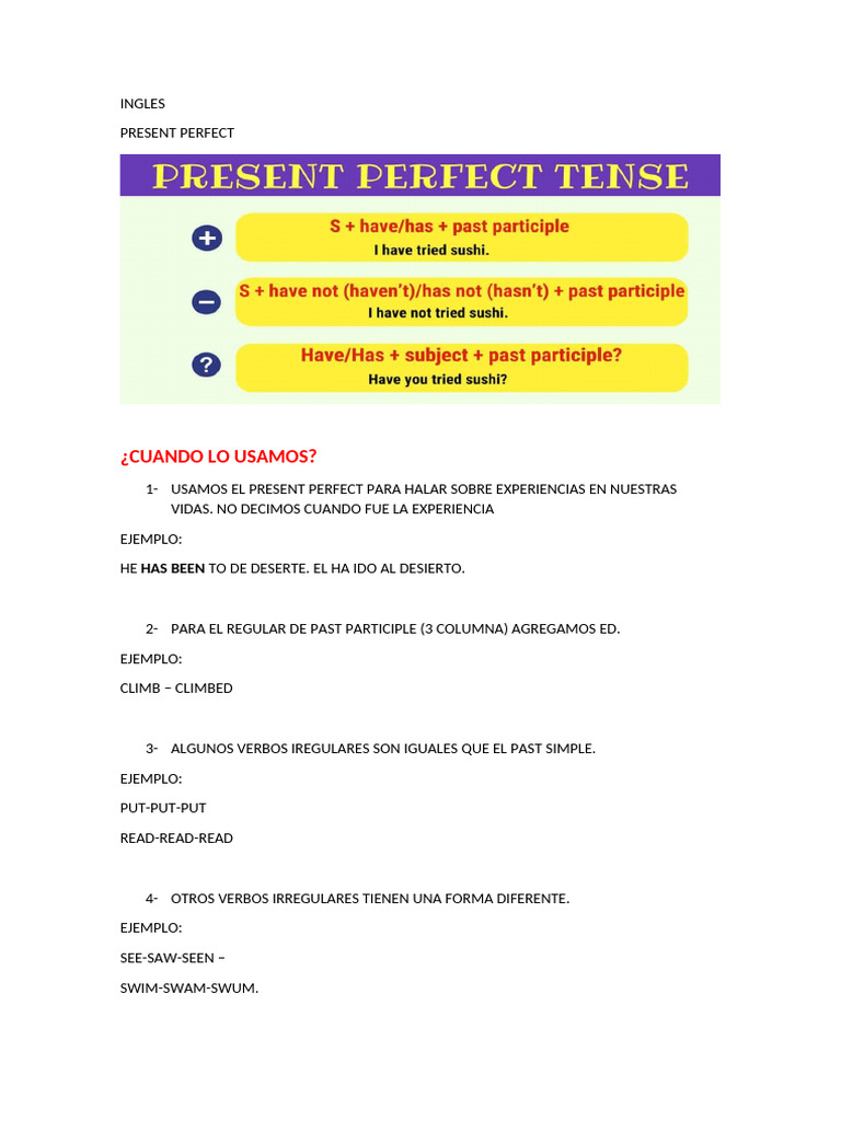 Ingles Present Perfect | PDF