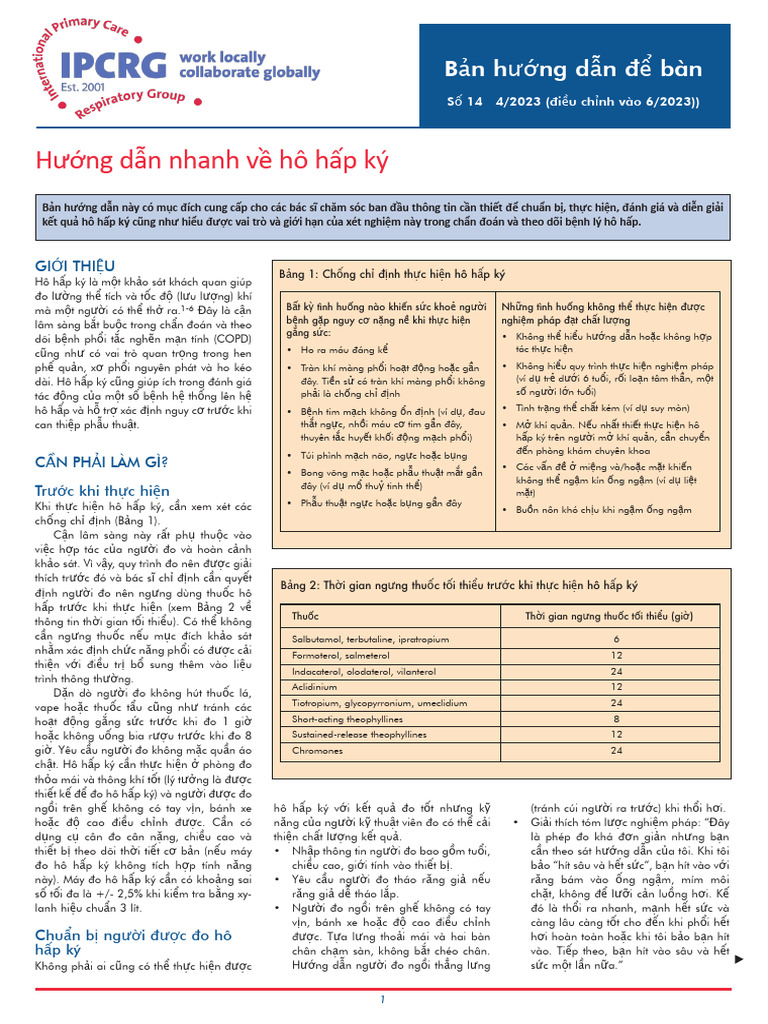 DTH No.14 - Quick Guide To Spirometry - VIETNAMESE | PDF