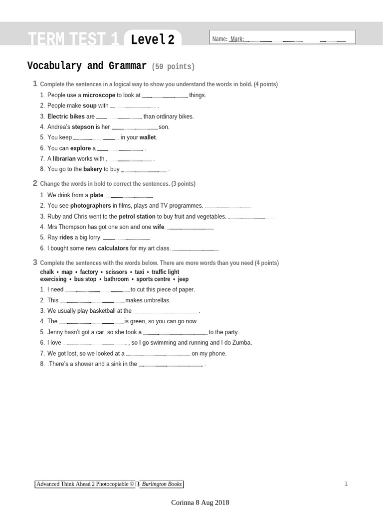 02AdvancedThinkAhead2 Term1 TL2 | PDF