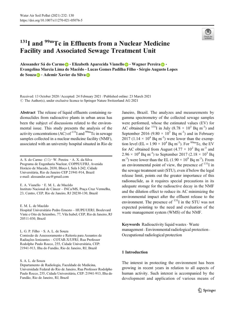 131I and 99mTc in Effluents From A Nuclear Medicine Facility and ...