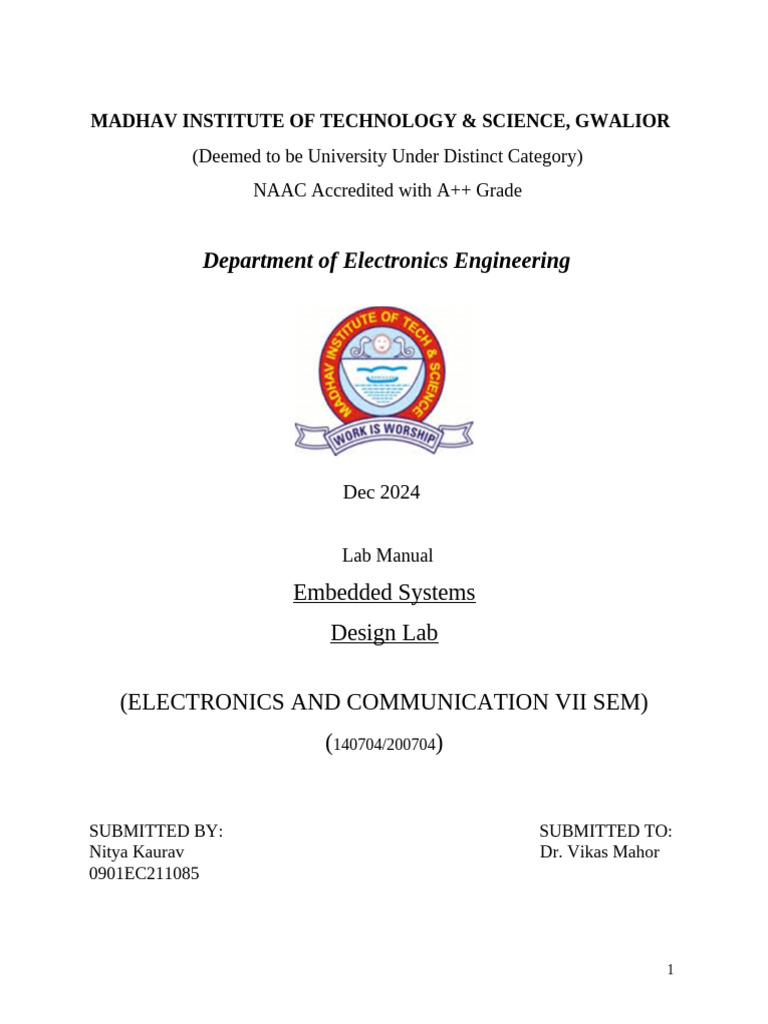 Embedded System Lab Manual | PDF | Analog To Digital Converter | Arduino