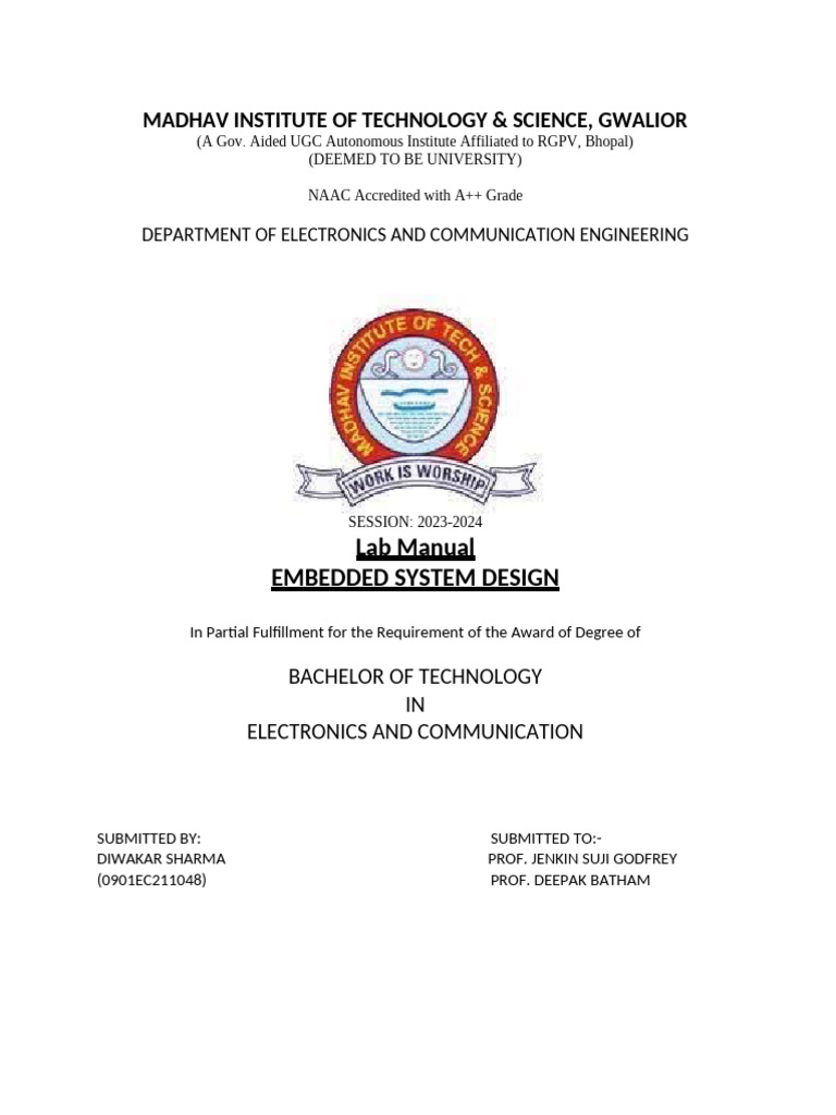 DIWAKAR SHARMA Embedded - System - Lab - Manual | PDF | Analog To Digital Converter | Arduino
