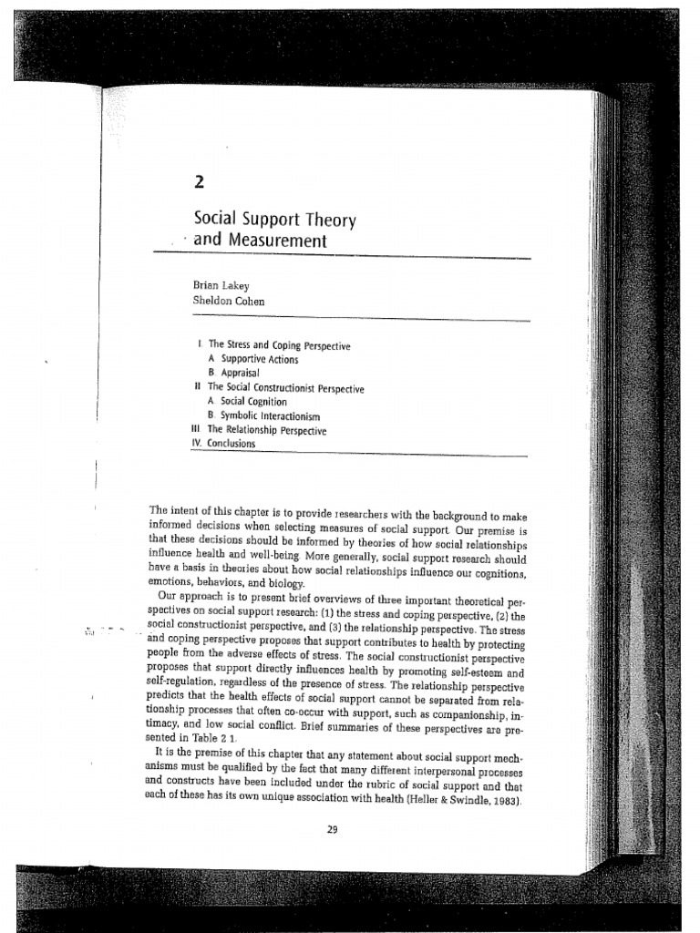 Social Support Theory and Measurement | PDF