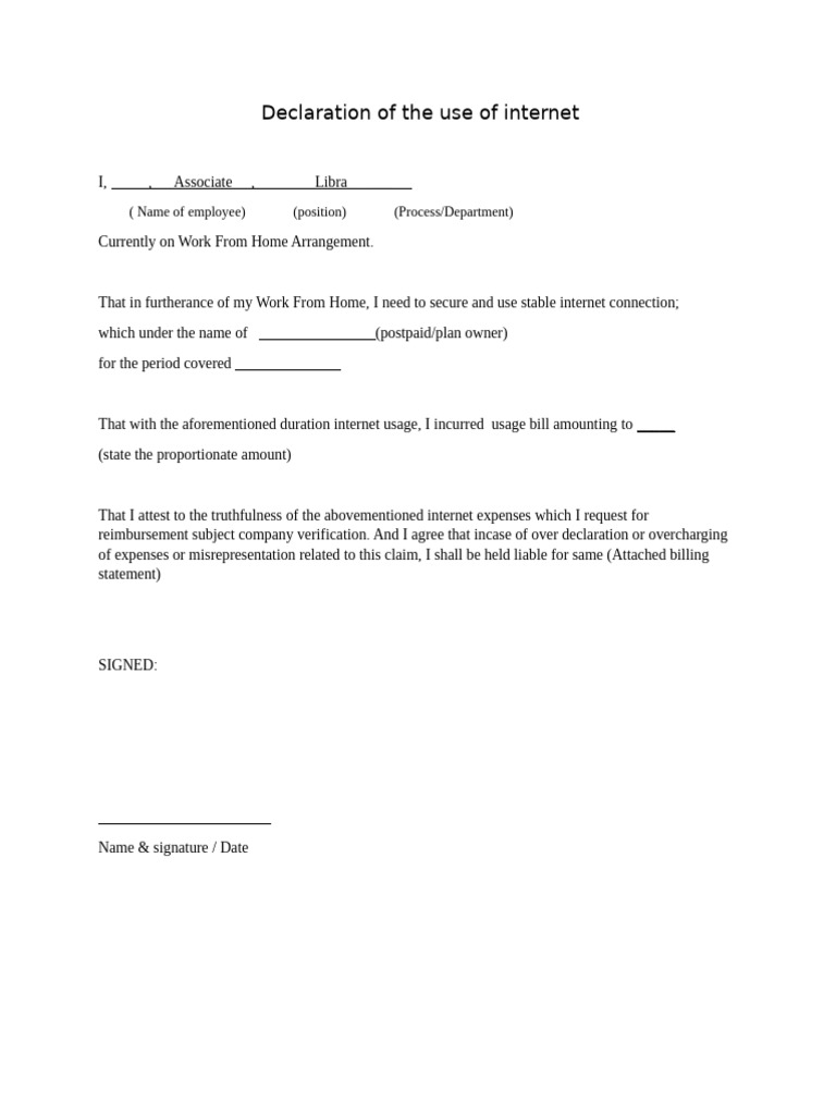 Net Reimbursement Declaration | PDF | Business | Finance & Money Management