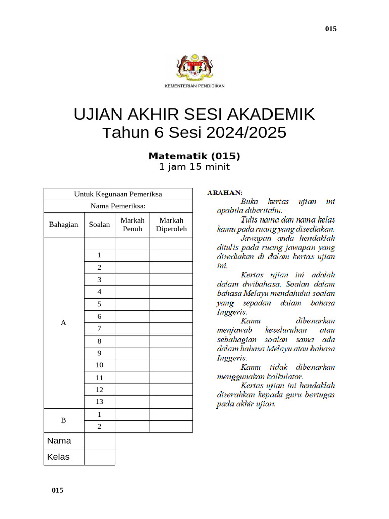 Format Uasa Tahun 6 | PDF