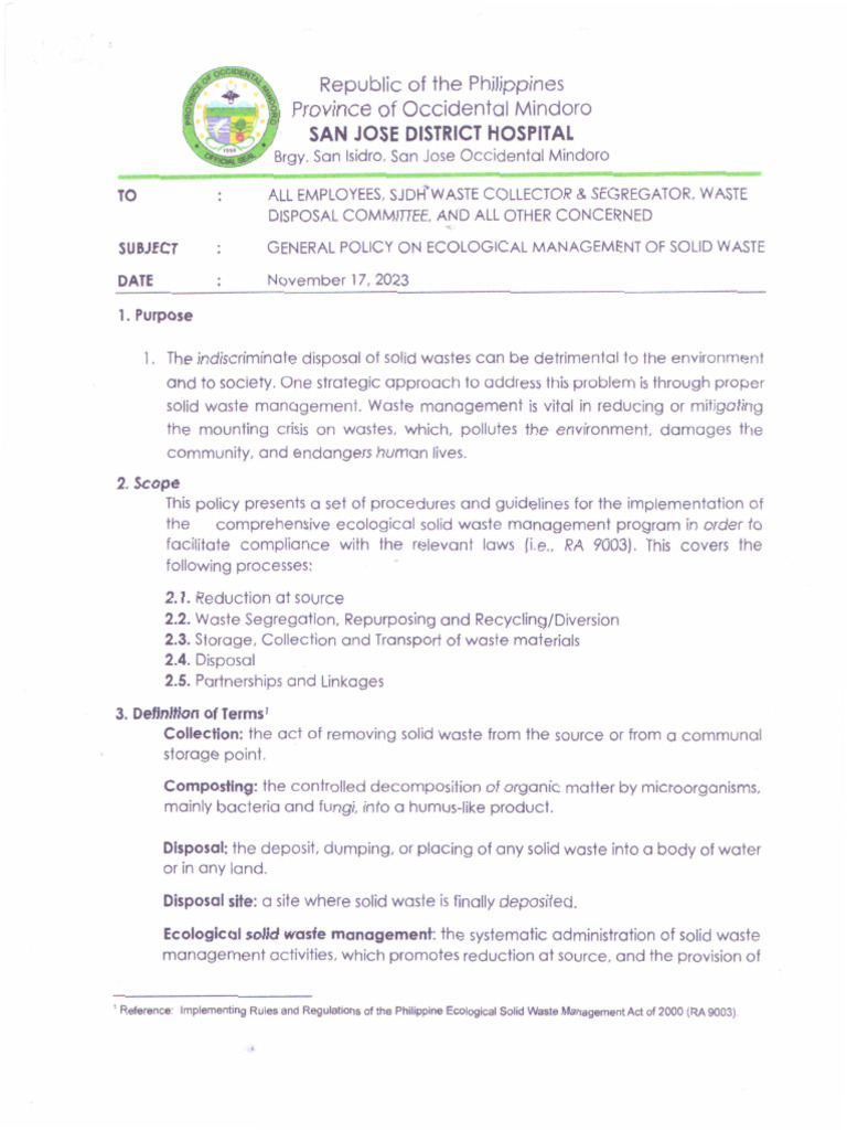 Hosp. Order - Proper Waste Recycling | PDF