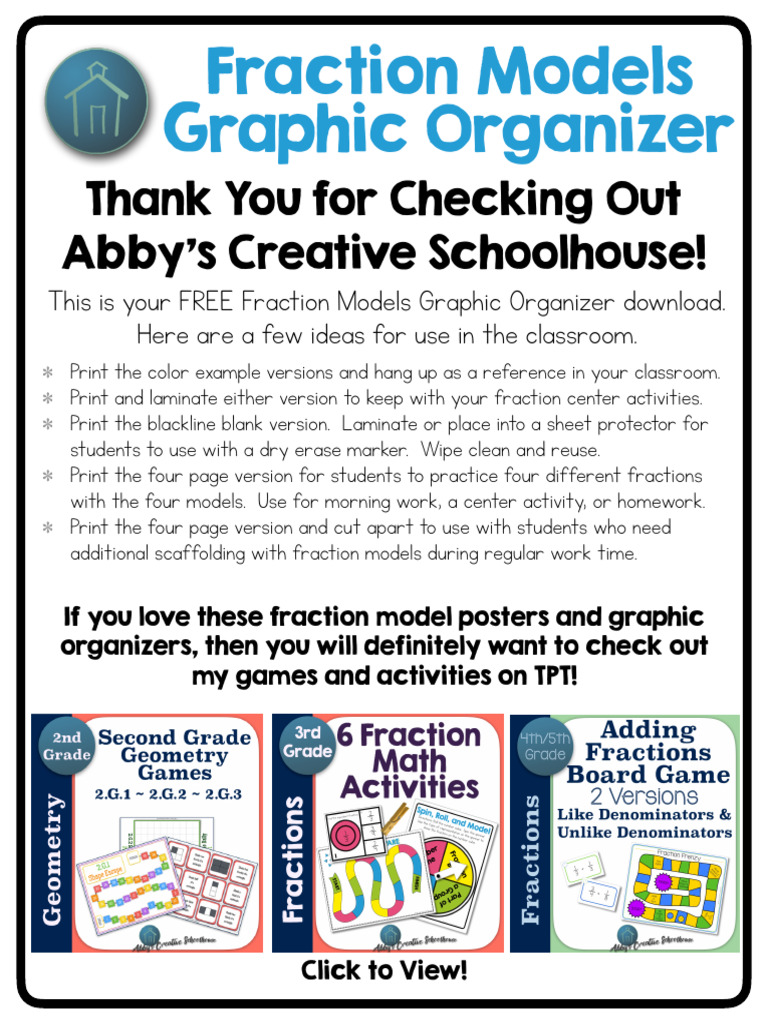 Fraction Models Graphic Organizer: Thank You For Checking Out Abby's ...