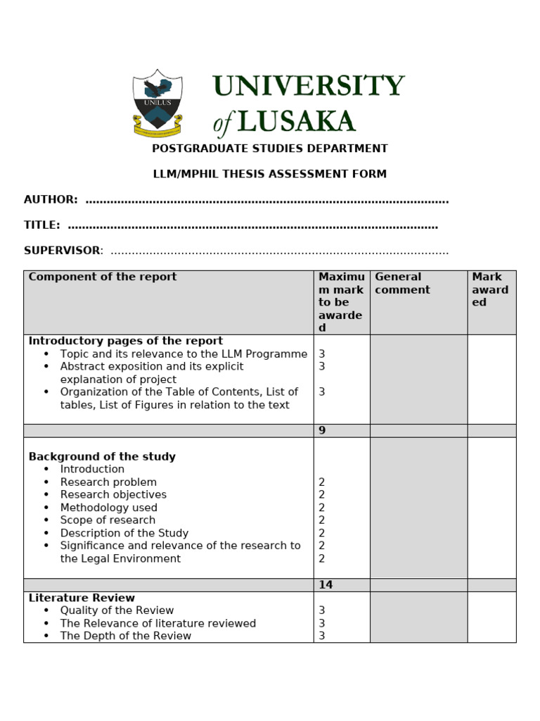 LLM Thesis Assessment Guidelines | PDF | Thesis