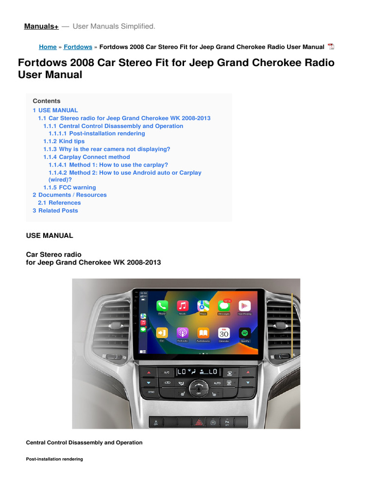Fortdows 2008 Car Stereo Fit For Jeep Grand Cherokee Radio User Manual ...