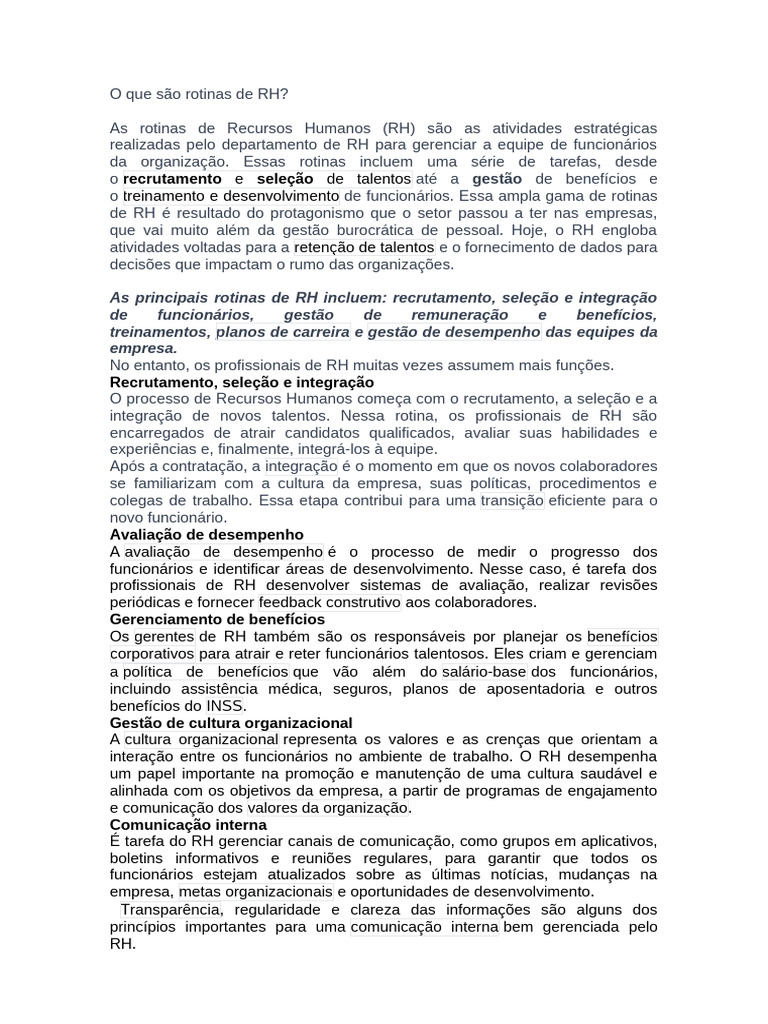 Rotinas de Recursos Humanos | PDF | Gestão de recursos humanos ...