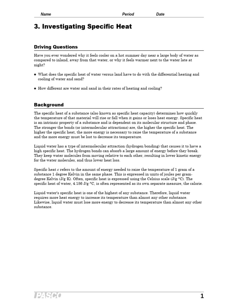 03 Investigating Specific Heat S | PDF | Heat Capacity | Properties Of ...