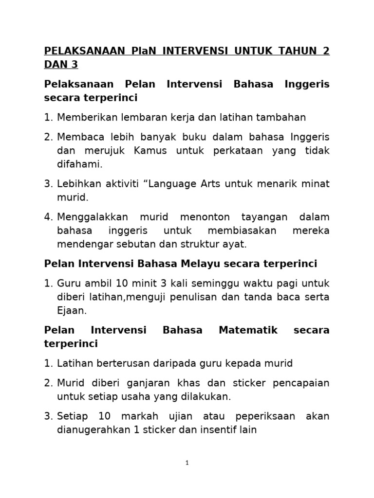 Pelan Intervensi PlaN | PDF