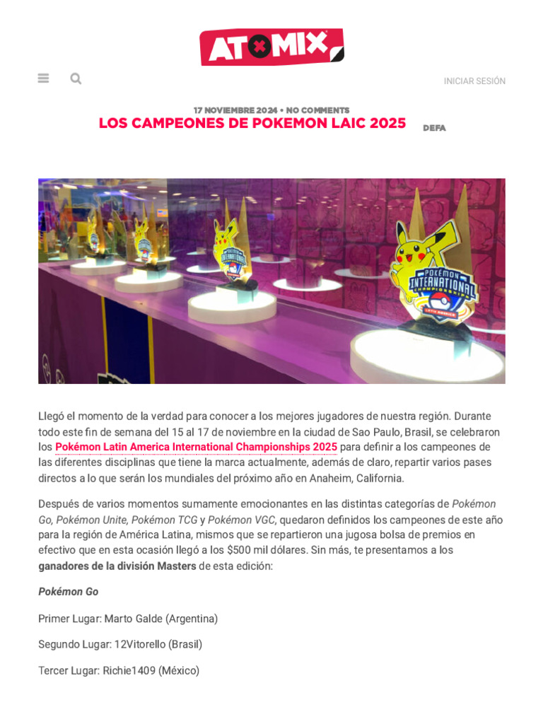 Los Campeones de Pokémon LAIC 2025 - Atomix | PDF | America latina